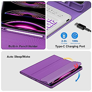 Keyboard Case for iPad Air 13-inch(M2, 2024) & iPad Pro 12.9 (6th 2022/5th 2021/4th 2020/3rd 2018 Gen), Detachable Bluetooth Keyboard| 7 Color Backlit| Slim Protection Cover with Pencil Holder, Purple