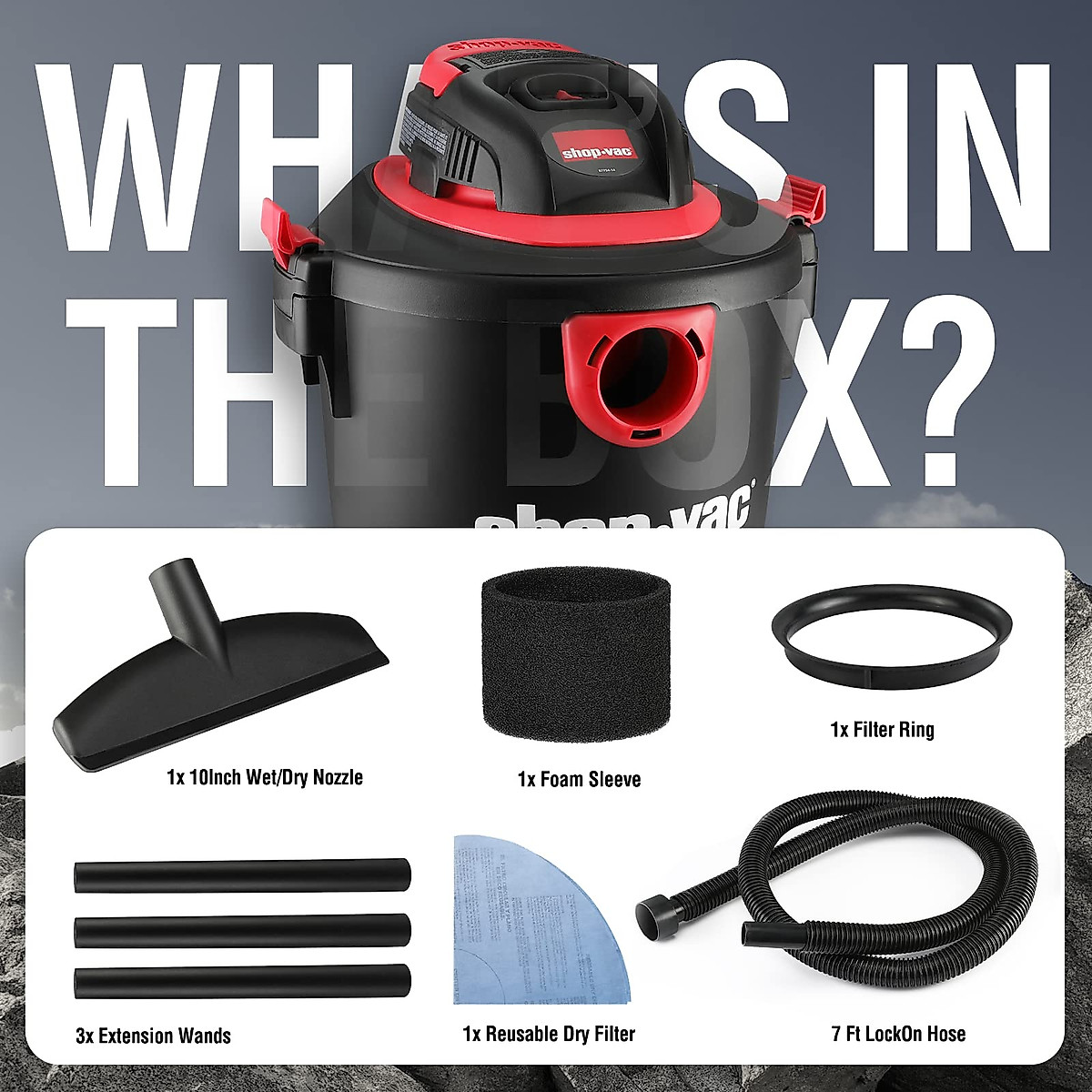 Shop-Vac 2035000 5 Gallon 2.0 Peak HP Wet/Dry Vacuum + 90107 Paper Disc Filter 6 Pack