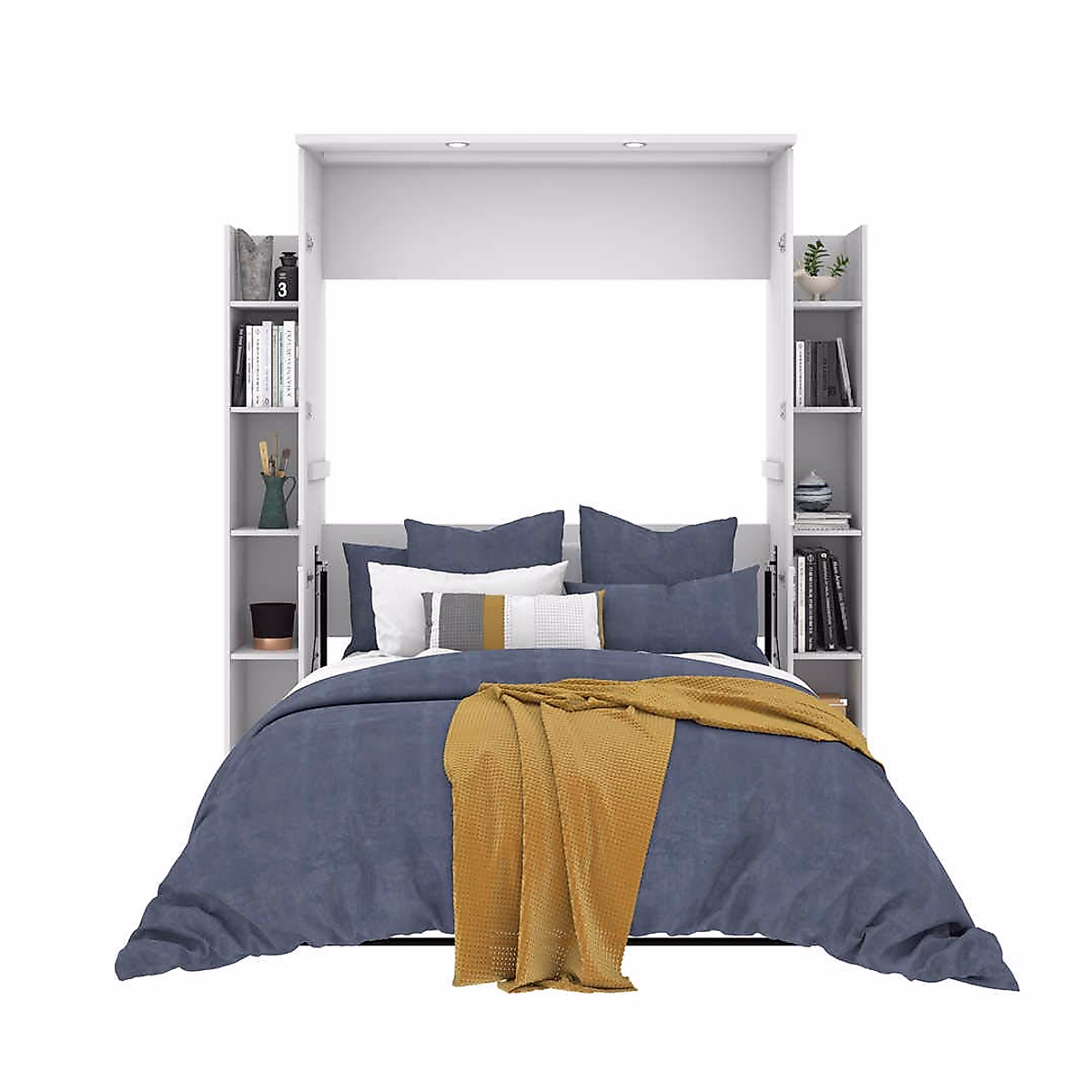 Bestar Lumina Full Murphy Bed with Shelves, Sleeping Arrangement with Storage, White