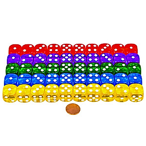 JustMikeO Set of 50 Six Sided D6 16Mm Standard Rounded Translucent Dice Die - Multicolor