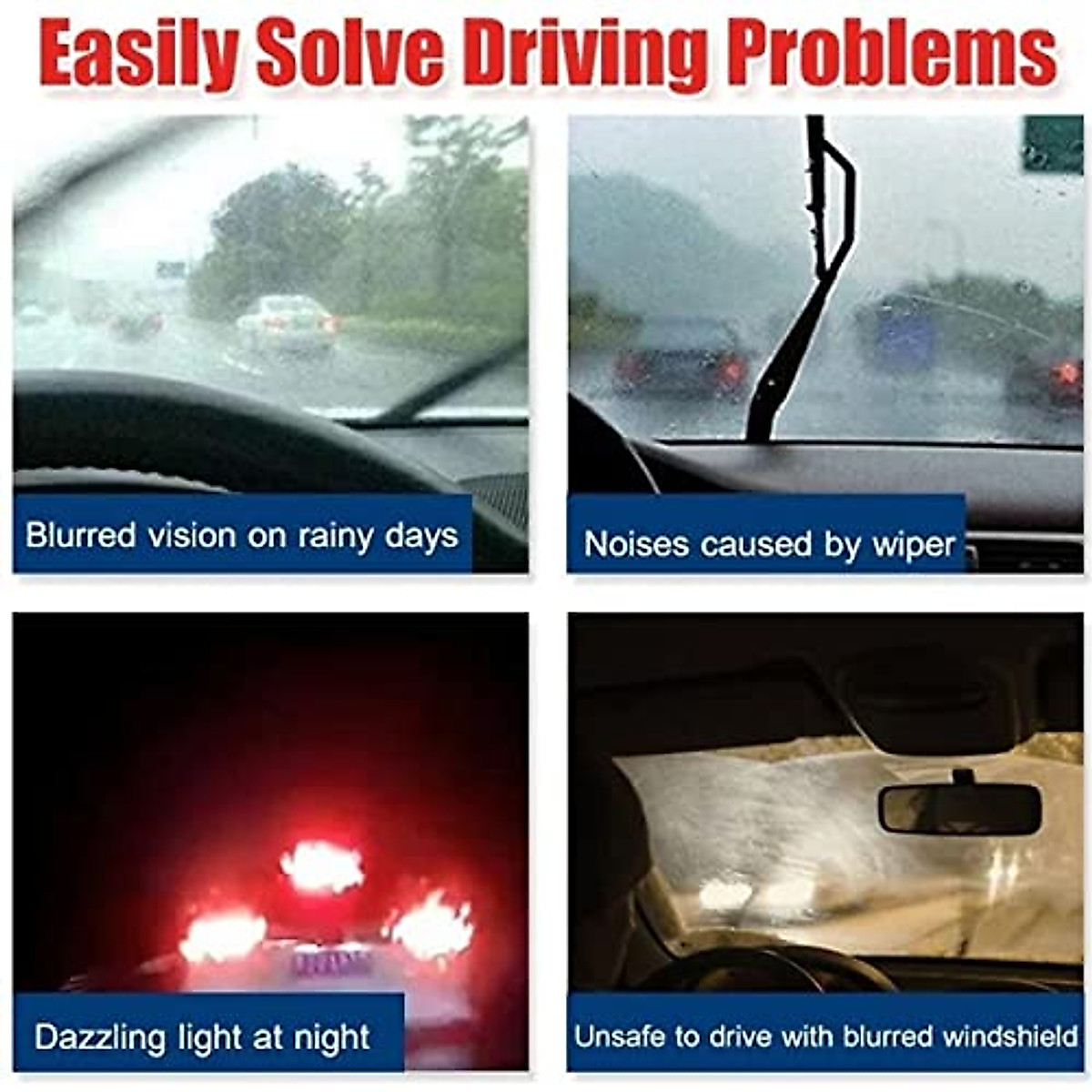 Car Glass Oil Film Cleaner, Glass Oil Film Remover for Car, Glass Film Removal Cream, Car Windshield Oil Film Cleaner, Glass Stripper Water Spot Remover with Sponge and Towel (2 Set)