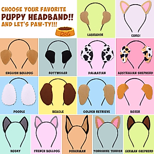 CiyvoLyeen 15 PCS Puppy Dogs Ear Headbands for Pet Birthday Party New Year Favors Dog Theme Costumes Dress-up Photo Booth Props Cute Puppy Baby Shwer Party Supplies Gift
