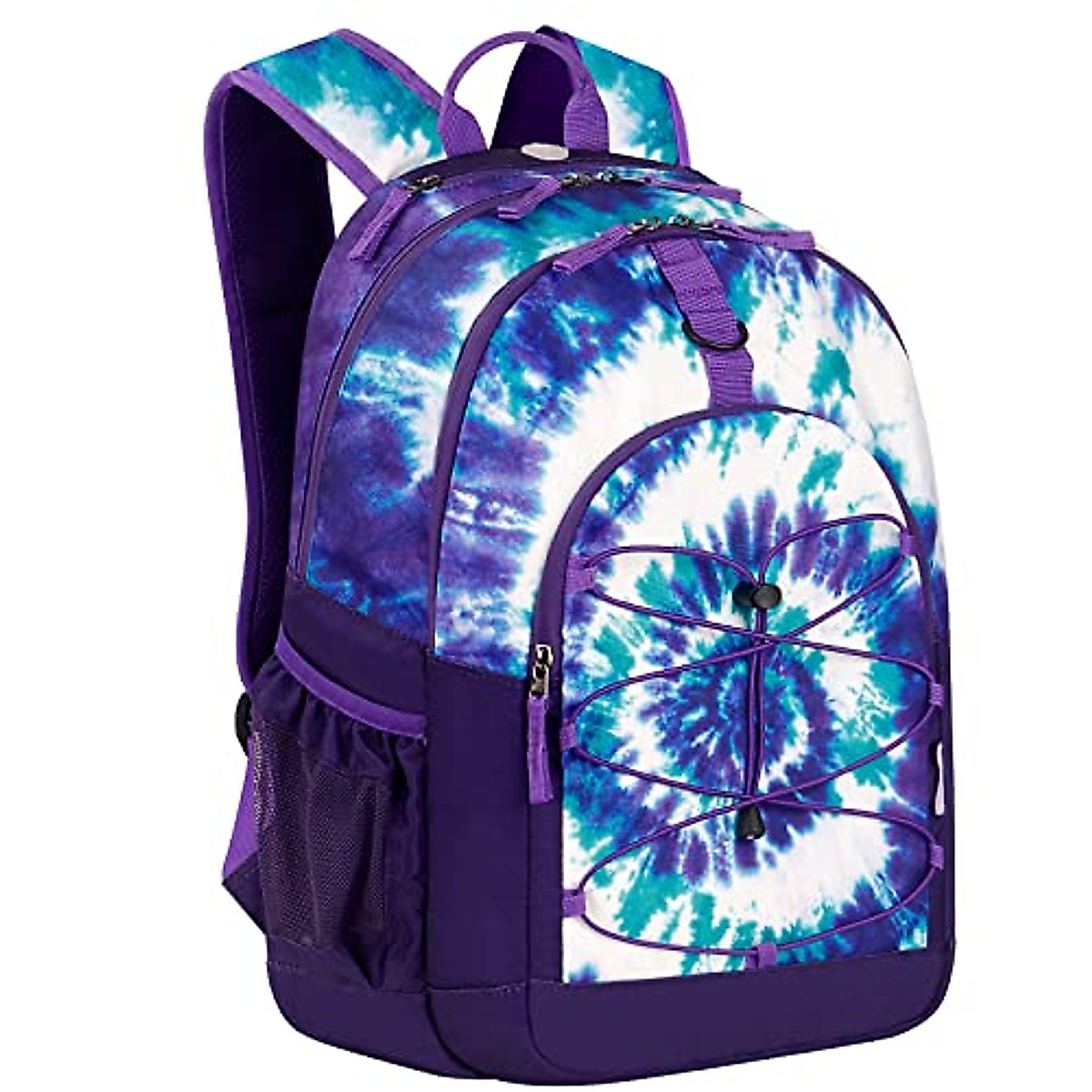 Choco Mocha Tie Dye Backpack for Teen Girls, Travel School Backpack for Girls Middle School Large Bookbag 18 Inch, Purple