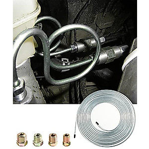 YAKEFLY 25 Ft Flexible Tube Line Roll,1/4" Brake Line Tubing Kit,Copper Coated Alloy Brake Line Tubing Coil with 16 Inverted Flare Fittings,Fuel Line Coil(Silver)