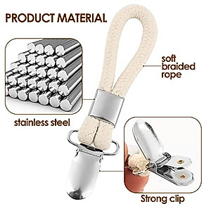 Towel Clips 8 Pcs Tea Towel Hanging Holder Clothing Home Beige Loop Cotton Metal Steel Organizer Small Item Hanger Clips for Outdoor Beach Caravan Camping Hanging Rack