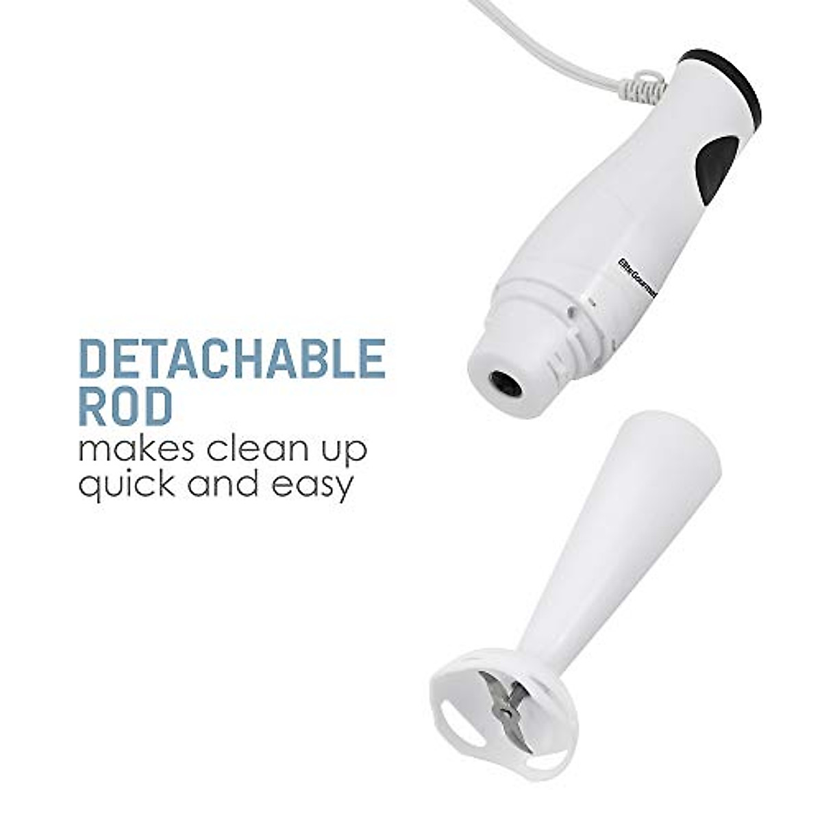 Americana Collection Elite EHB-2425X# Electric Immersion Hand Blender, Mixer, Chopper, 1-Touch Control Soups, Sauces, Baby Food, Removable Blending Stick, 150 Watts, White