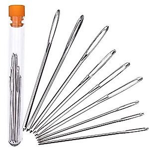 Outus Large-Eye Blunt Needles Steel Yarn Knitting Needles Sewing Needles, 9 Pieces (Silver)