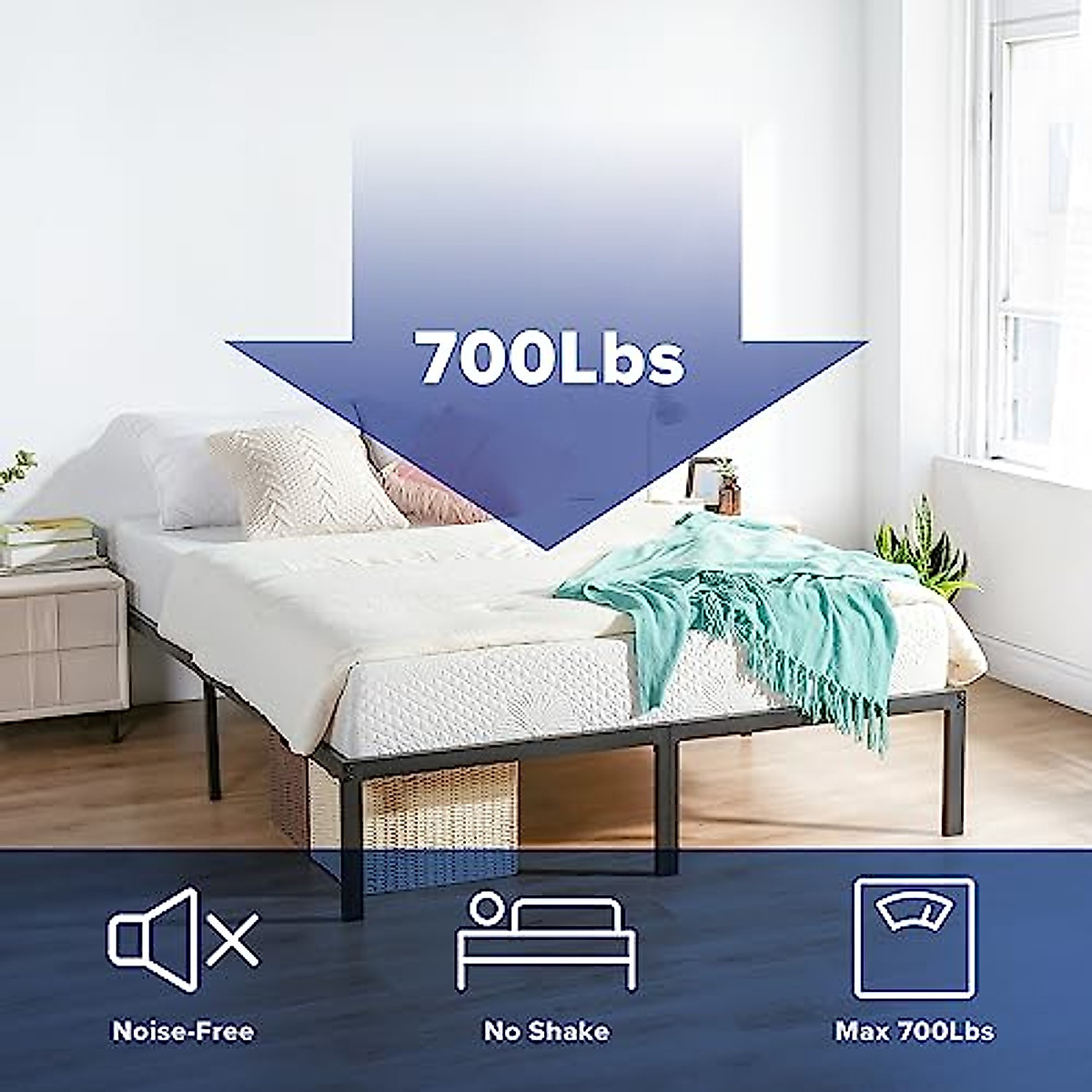 Olee Sleep 18 inch Heavy Duty King Steel Slat, No Box Spring Needed, Metal, Black