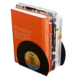 VinBee Retro Vinyl Bookends Black Record Book Ends Classic CD Vintage Decorative Bookends for Shelves Nonskid Bookend Supports Black 1Pair