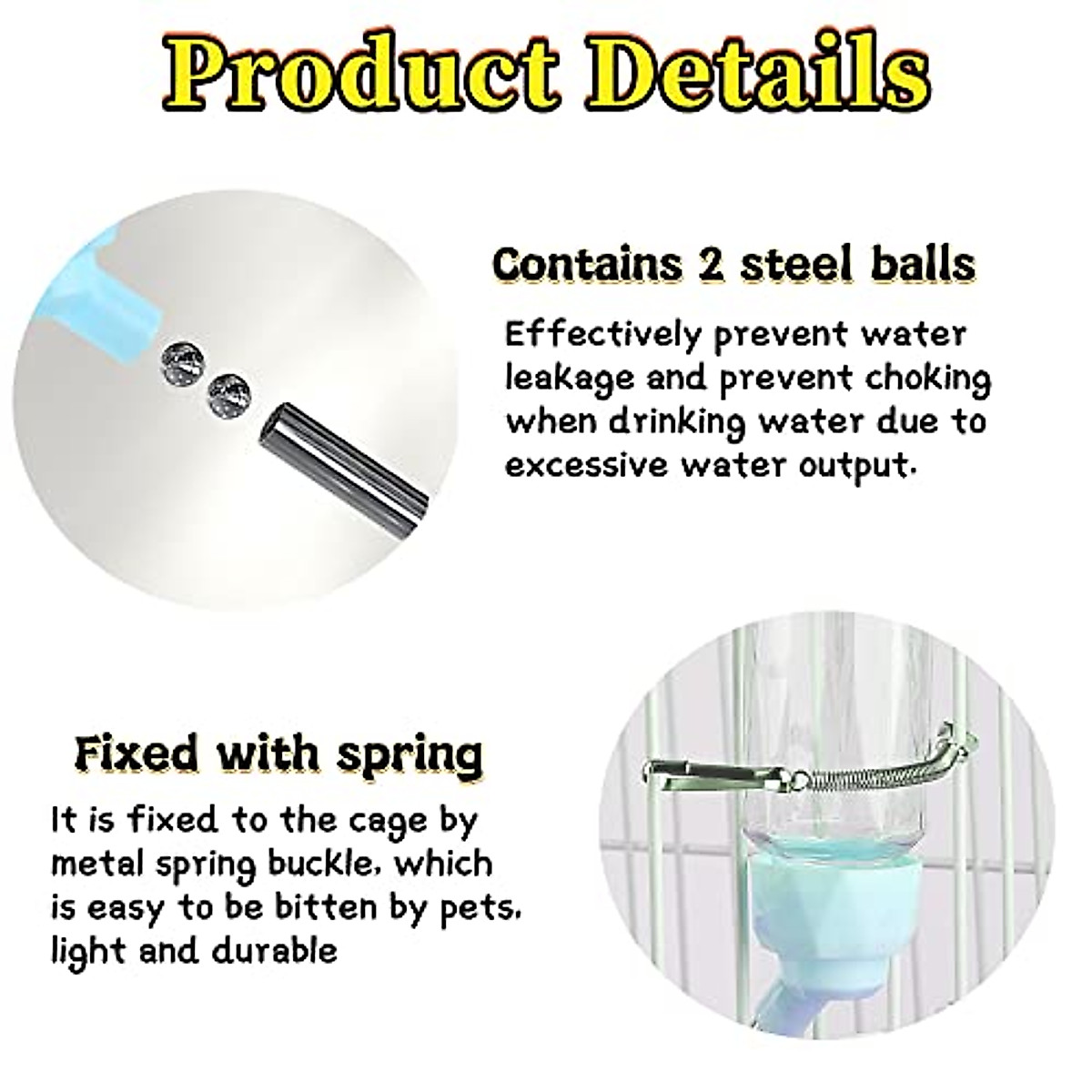 2 pcs Guinea Pig Water Bottle No Drip, 8.8oz Hamster Water Feeder with Filter Chew-Proof Automatic for Rat Hedgehog Ferret Chinchilla Bunny Mice