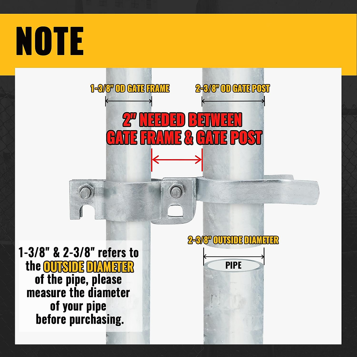 VIVIDA 1-3/8" x 2-3/8" Chain Link Gate Hinge Latch Kit, Include Female & Male Gate Hinges, 1-3/8" x 2-3/8" Fence Fork Latch, Chain Link Fence Hardware, Galvanized Steel