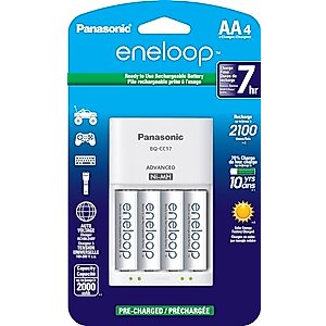 Panasonic K-KJ17MCA4BA Advanced Individual Cell Battery Charger Pack with 4 AA eneloop 2100 Cycle Rechargeable Batteries