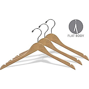 Wooden Top Hanger with Natural Finish, Space Saving 17 Inch Flat Hangers with Chrome Swivel Hook & Notches for Hanging Straps (Set of 25) by The Great American Hanger Company