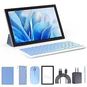 Tablet 2 in 1 Tablets 10 inch Android 12 Tablet Set with Keyboard Case Mouse Stylus Film, 4GB+64GB Tablets 10.1" Tab 1280*800 HD Touch Screen, 8MP Dual Camera Games Wi-Fi Bluetooth Tableta PC Blue.