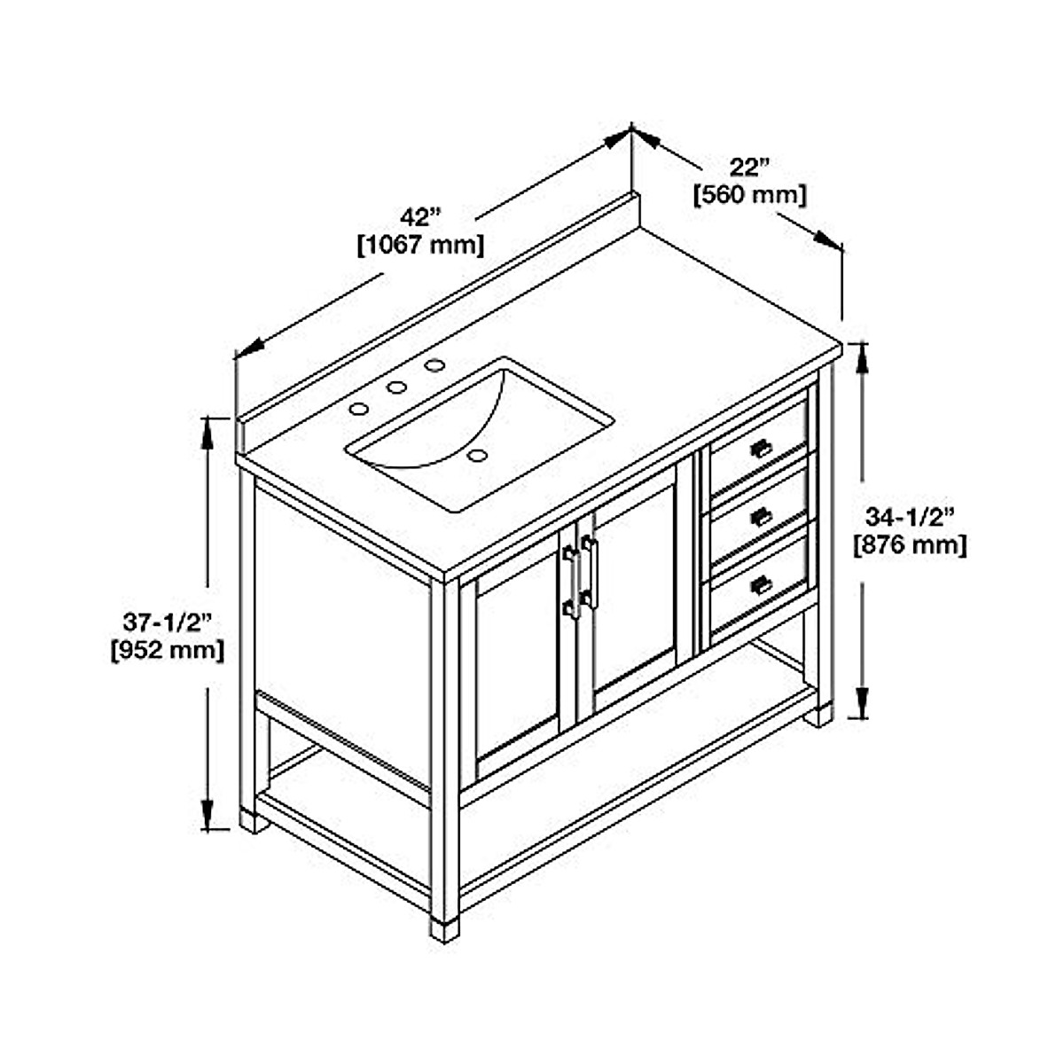 Ove Decors Stanley 42 inch Bathroom Vanity Combo Freestanding Bath Cabinet | Modern Single Sink with Cultured Marble Countertop | Backsplash Included, Midnight Blue