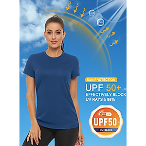 MAGCOMSEN Running Tops for Women Dry Fit Shirts Short Sleeve T-Shirts UPF 50+ Sun Protection Clothing Teal Shirts Cool Tee Shirts Blue Grey,L