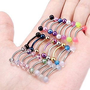 Ftovosyo 14G Stainless Steel Curved Barbell Snake Eyes Tongue Nipple Ring Body Piercing Jewelry Retainer for Women Men 14mm 9/16 Inch Silver Rose Gold Black Rainbow 24PCS