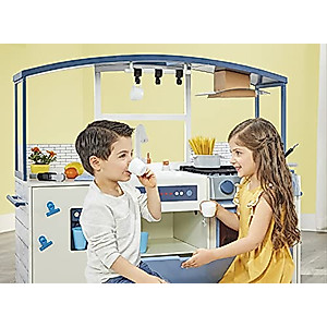 Little Tikes Wood Chef's Play Kitchen with Realistic Lights Sounds, 20+ Interactive Accessories Set, Dual-Sided White & Blue Wooden Play Kitchen- Gift for Kids Girls Boys, Pretend Toy for Ages 3 4 5+