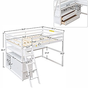 MERITLINE Full Size Loft Bed with Desk and Shelves, Wooden Loft Bed Full with Storage Drawers for Kids Teens Boys Girls,No Box Spring Needed (Full, White)