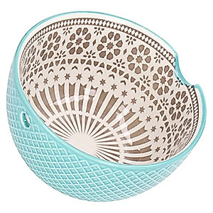 Ceramic Knitting Yarn Bowl Holder, Handmade Yarn Storage Bowl with Holes 6.1 X 3.7In DIY Crocheting Knitting Bowl Wool Holder for Crochet Knitting Gift for Moms and Grandmothers(Blue)