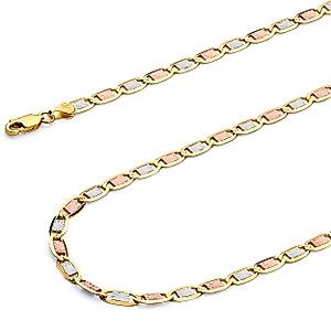 14k REAL Tri Color Gold Solid 3mm Star Diamond Cut Chain Bracelet with Lobster Claw Clasp - 7.5"