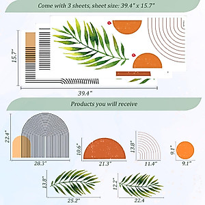 VePret Boho Mid-Century Modern Wall Decals Peel and Stick, Large Archs Sun Vinyl Wall Stickers, Removable Leaves Plants Home Decor Art for Bedroom Living Room Classroom Office