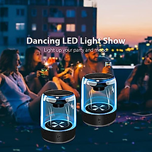MEGATEK Dual T4-Pro IPX5 Waterproof Portable Bluetooth Speakers with Cool LED Lights & Wireless Stereo Pairing, 12 Watts Loud 360° HD Sound & Rich Bass, Small Speaker Set for Outdoor, Shower, & Pool