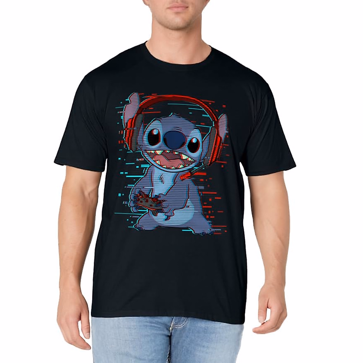 Disney Lilo & Stitch Gamer Glitch Headset and Controller T-Shirt