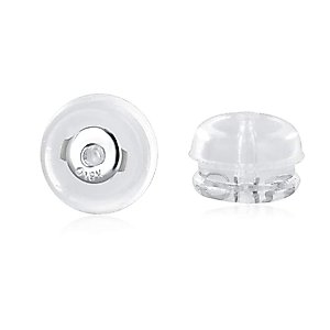 Silicone Earring Backs Replacement | Comfortable Rubber Earring Backings for Stud | Clear Plastic Soft Flat Earing Backs Secure Safety Locking (1 Pair 14K White Gold)
