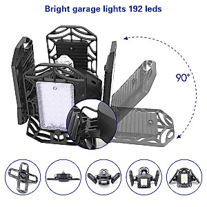 FASCINATE LED Garage Lights 120W, Garage Lighting Deformable E26/E27 LED 12000lm Bright LED Adjustable Ceiling Garage Light Bulb, LED Light for Garage, Barn, Warehouse,Workshop, No Installation