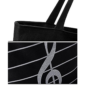 Women Girl Single Shoulder Portable Musical Symbol Canvas Bag (Black)