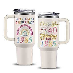 40th Birthday Gifts for Women, 1985 Birthday Insulated Tumbler 40oz, 1985 Birthday Gifts for Women, 40 and Fabulous Birthday Gifts for Women Turning 40 Year Old Gifts For Women Her Friend Sister Wife