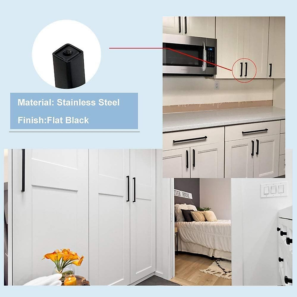 Goldenwarm 30 Pack Black Square Bar Cabinet Pull Drawer Handle Stainless Steel Modern Kitchen Hardware Cabinets Cupboard, Center to Center 5in(128mm）