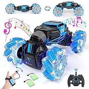 Powerextra RC Stunt Car Toys for 6-12 Year Old Kids - Big Size 4WD Remote Control Car - Gesture Sensor - Double Sided Rotating RC Car - Lights, Music - Perfect for Boys & Girls' Birthday