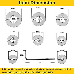 Aluminum Stop Collar Set Drill Bit Depth Stop Superior Split Ring Design - 8 Piece Set (1/2", 7/16”, 3/8”, 5/16”, ¼”, 7/32”, 3/16”, 1/8”) Drill Bit Holder