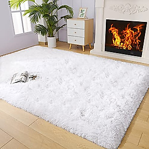 Vocrite 6x9 Large Fluffy Rug for Bedroom, White Shag Shaggy Area Rug, Non-Skid Fuzzy Faux Fur Rug for Living Room Playroom Nursery Classroom Kids Room, Soft Carpet for Home Room Decor