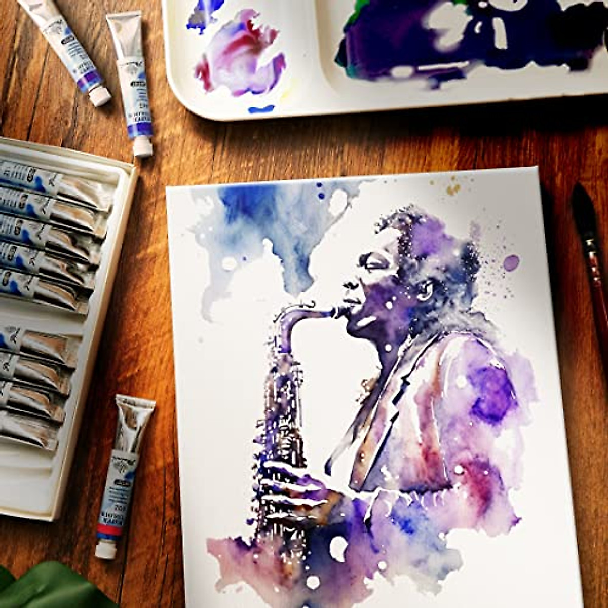 PHOENIX Watercolor Stretched Canvases, 10x20 Inch/4 Pack - 8 Oz, 3/4 Inch Profile, 100% Cotton Triple Primed White Blank Canvases for Watercolor, Acrylic, Gouache, Tempera, Crafts & Pouring Art