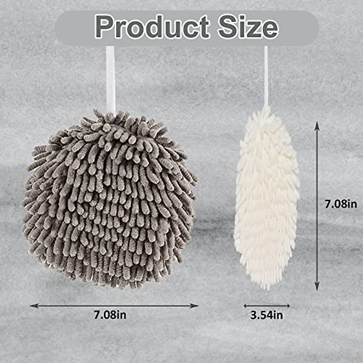 XHMAXE 4 Pack Chenille Hand Towels，7.1 Inch Soft Absorbent Microfiber Towels Ball Gadgets for Home/Kitchen/Bathroom Gadgets/Hanging Towels Quick Dry Cloths(2Each White and Grey)