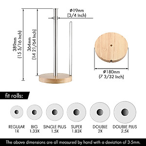 KES Paper Towel Holder Stand for Kitchen Towel Holder Countertop Wooden Base Paper Modern Stainless Steel Brushed Finish, KPH206-2