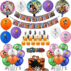 50Pcs Dragon Anime Party Decorations,Dragon Anime Party Banner,Super Saiyan Foil Balloon, Latex Balloon, Cupcake Topper and Cake Topper, Gokuing Party Supplies for kids