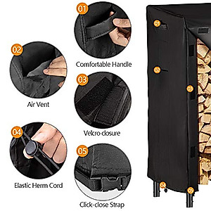 Amagabeli Firewood Rack Outdoor Black 4ft Bundle Amagabeli Firewood Rack with Cover Outdoor Black 8ft