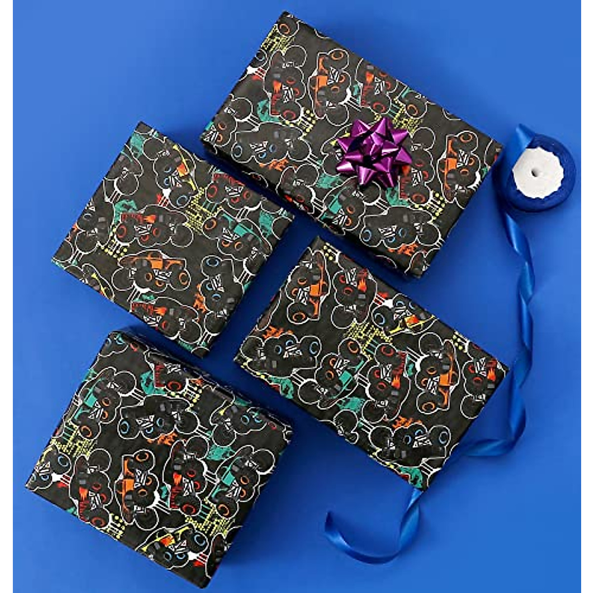 U'COVER Monster Truck Birthday Wrapping Paper for Kids Boys 3-Large Black Racing Car Gift Wrapping Paper for Men Baby Shower Holiday with Cut Line Folded Flat Gift Wrap Sheet 27 * 39.4inch