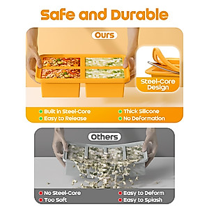 KEMETHY Silicone Freezer Trays with Lid, 2 Pack Silicone Soup Freezer Molds, BPA Free Soup Freezer Containers, 1 Cup Silicone Freezer Molds for Soup, Broth, Sauce and Ice