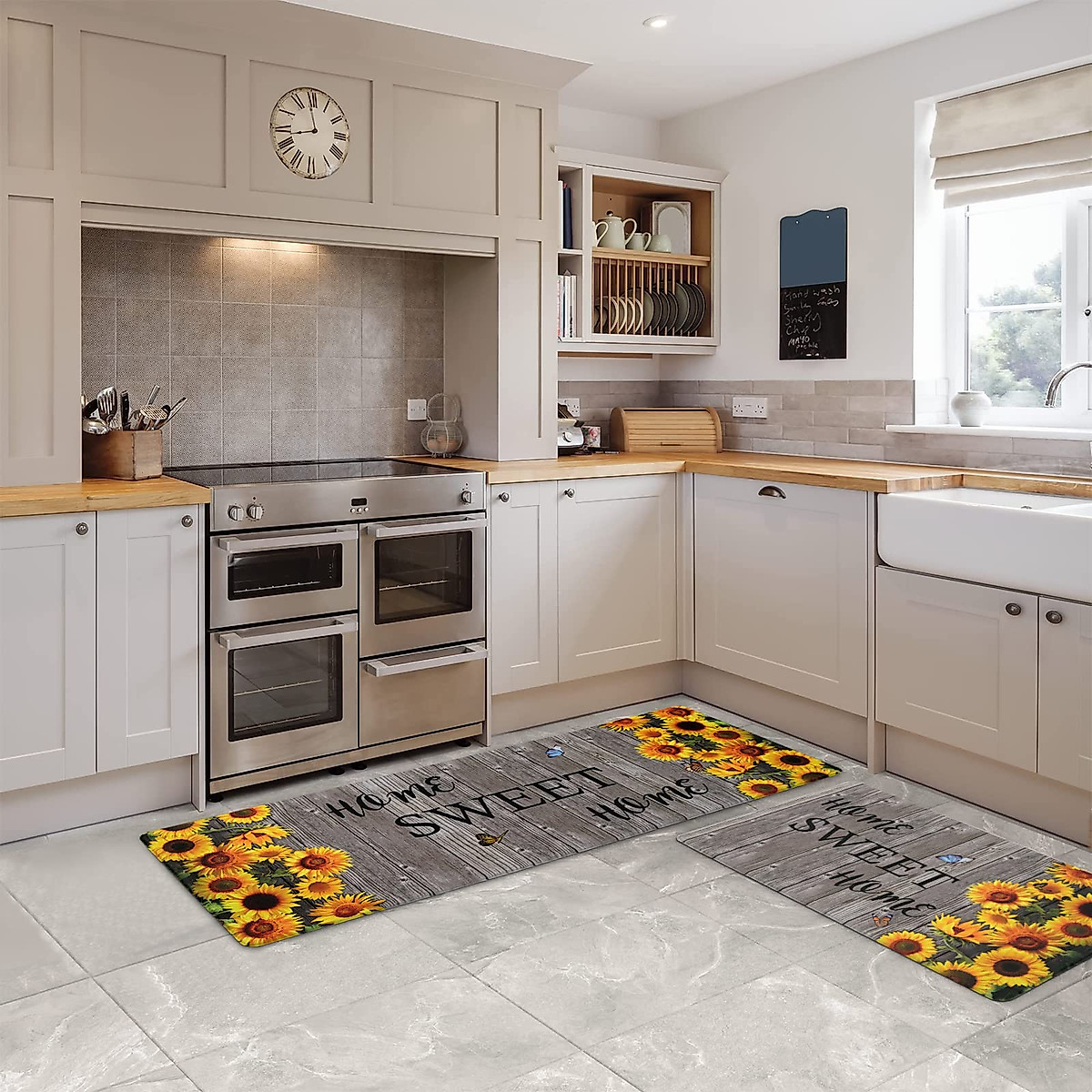 ASPMIZ 2 Piece Fall Sunflower Kitchen Mats Cushioned Anti-Fatigue Kitchen Rugs Non Slip Memory Foam Kitchen Mats and Rugs Waterproof Kitchen Floor Comfort Mats Fall Decors, 18'' x 48'' + 18'' x 30''