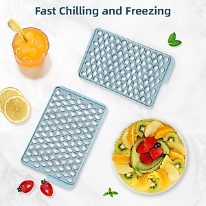 WIBIMEN Round Ice Cube Trays, Ice Ball Maker Mold for Freezer, Circle Ice Cube Tray Making 1.2in X 99PCS Sphere Ice Chilling Cocktail Whiskey Tea & Coffee(3Pack Blue Ice trays & Ice Bin & Ice tong)