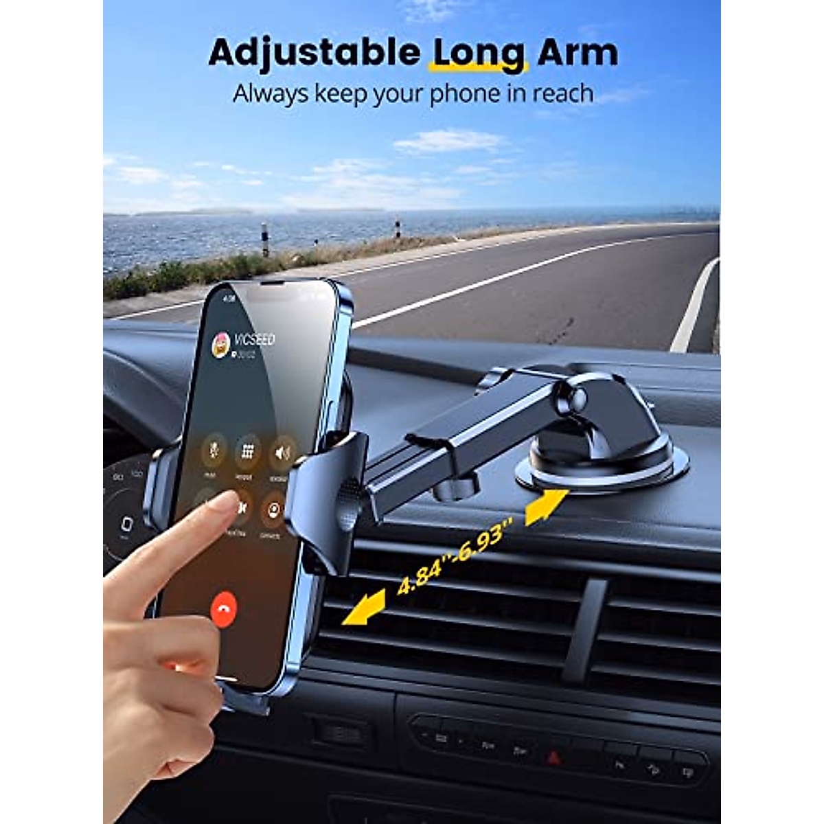 VICSEED Upgraded Phone Mount for Car - Anti-UV & No Melting Suction Cup - Long Arm Car Phone Holder Mount - Dashboard Vent Windshield Cell Phone Holder Car for iPhone 14 Pro Max Plus 13 All Mobiles
