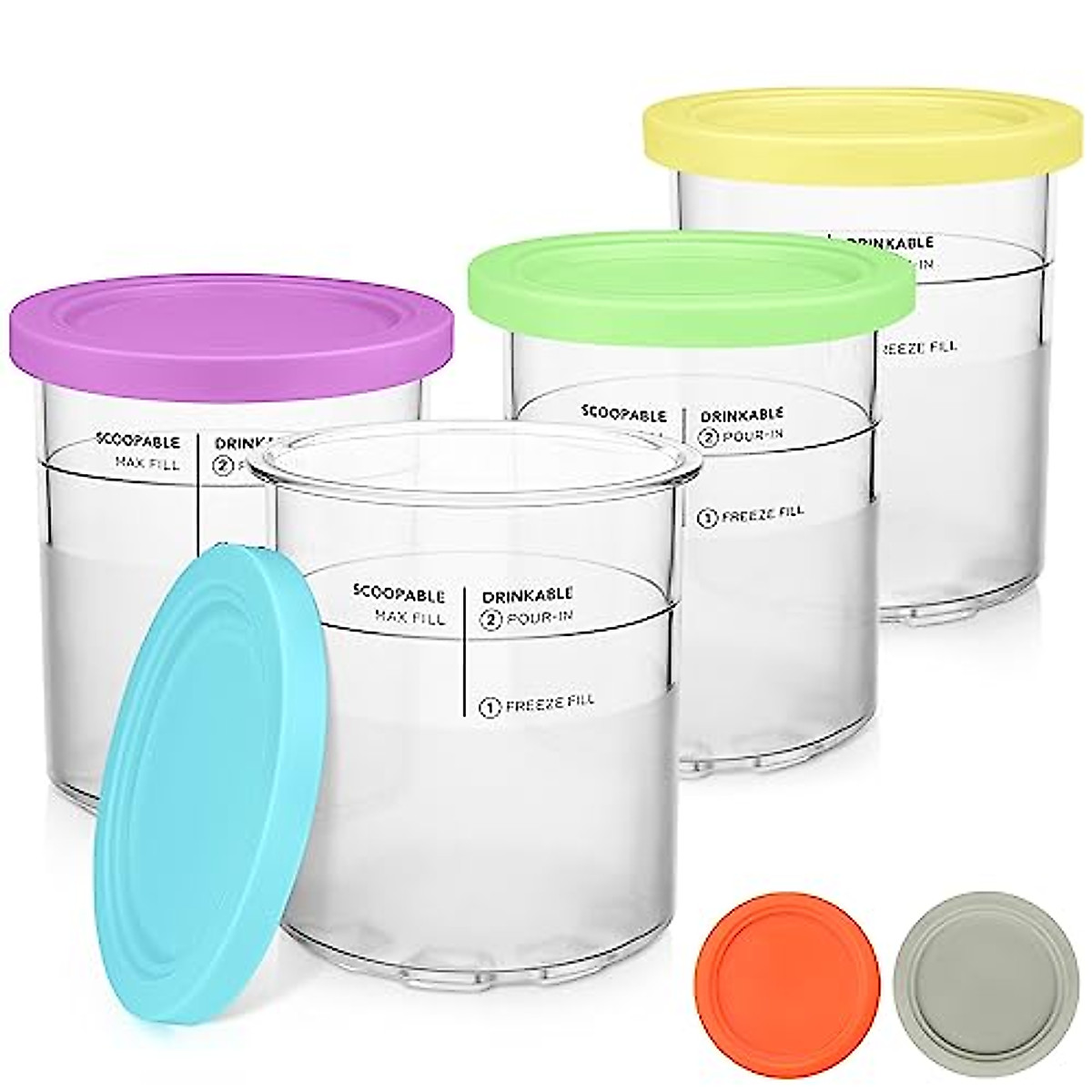 VanlonPro 24oz Ice Cream Pints Containers 4 Pack, Replacement for NC500 Series Ninja Creami Deluxe Ice Cream Makers, Reusable, BPA-Free, Dishwasher Safe, Airtight, Leaf-Proof (with 2 replaceable Lids)