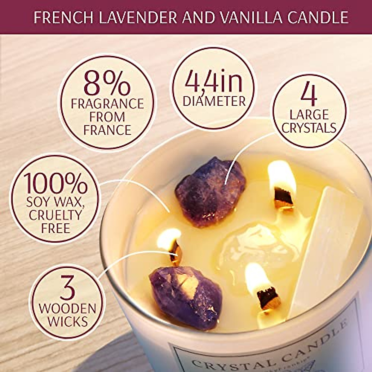 Extra Large Healing Crystals Candle, Crystal Gifts for Women - Amethyst 12 oz Manifestation Candle with Crystals Inside for Gemini Gifts for Women | Zodiac Candle Gifts | Lavender Soothing Crystals