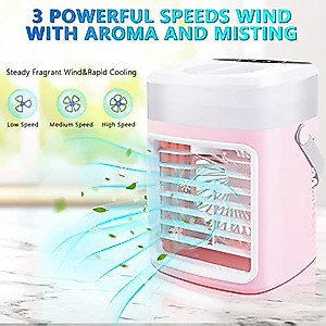 U-QE Portable Air Conditioner Fan, 3 Speed Timed Evaporative Air Cooler, Personal Air Conditioner with 7 LED Light, 2200mAH USB Rechargeable, Portable Evaporative Cooler for Room Home Office Camping