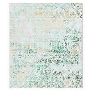 Carvapet 3x5 Green Boho Moroccan Entryway Rug - Soft Washable Farmhouse Area Carpet, Non-Slip Rug for Living Room, Bedroom, Dining Room - Modern Stylish Home Decor